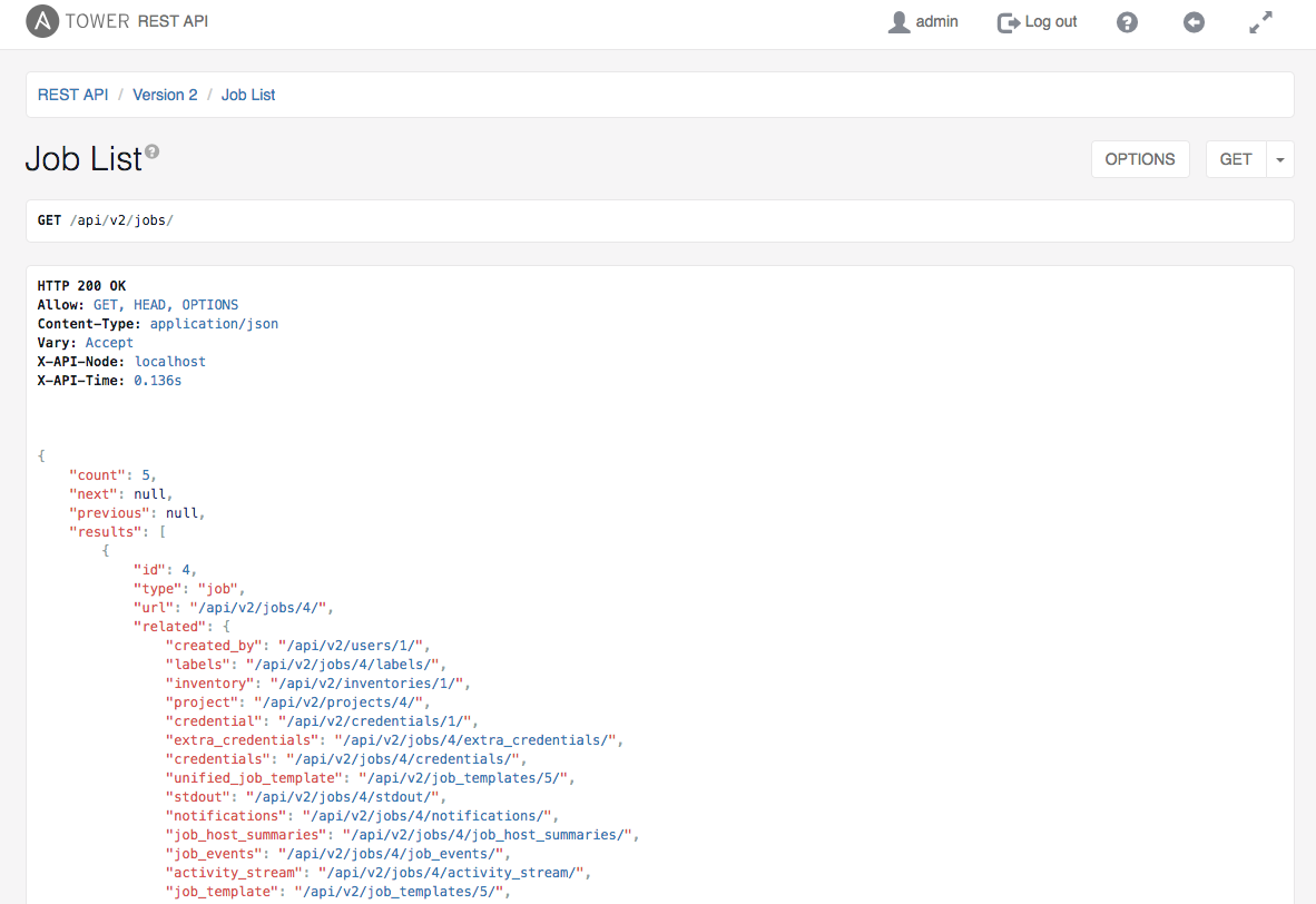 2 Browsable API Ansible Tower API Guide V3 5 3